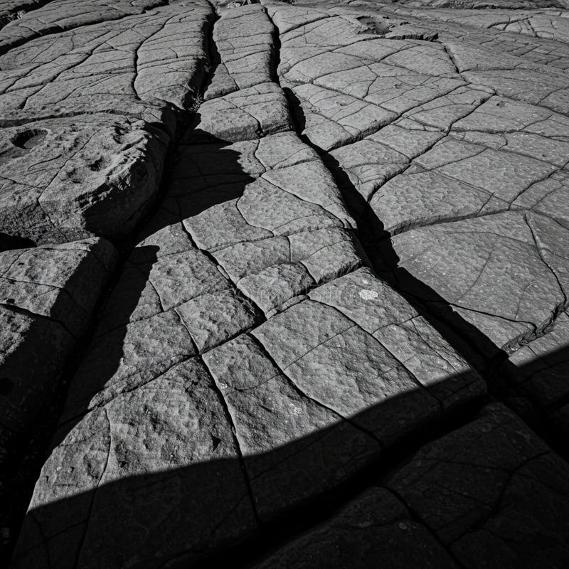 Rock Surface with Prominent Cracks and Shadows Creating a Geometric ...