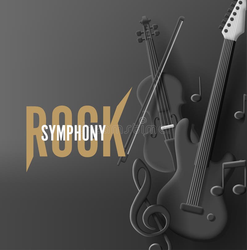 Rock Symphony Poster with 3d Render Black Guitar and Violine in ...