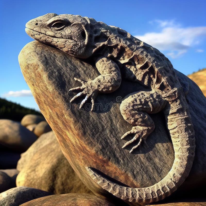 A Rock that Transforms into a Basking Lizard, Soaking Stock Photo ...