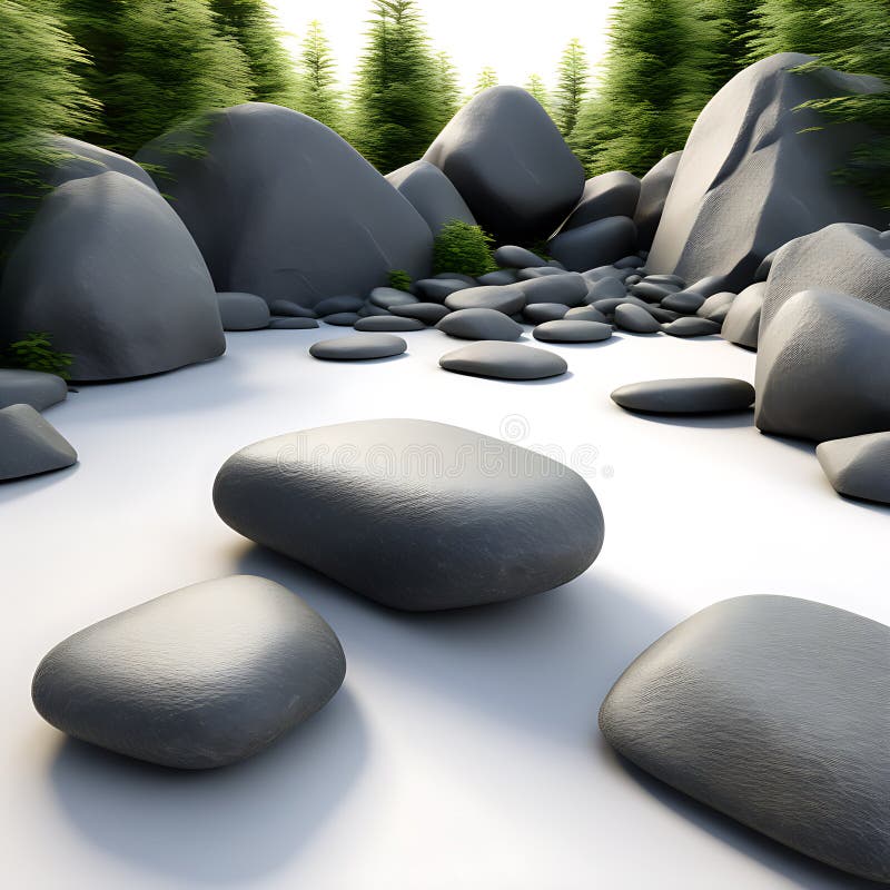 Rock and Tree 3d Rendering Background Stock Illustration - Illustration ...