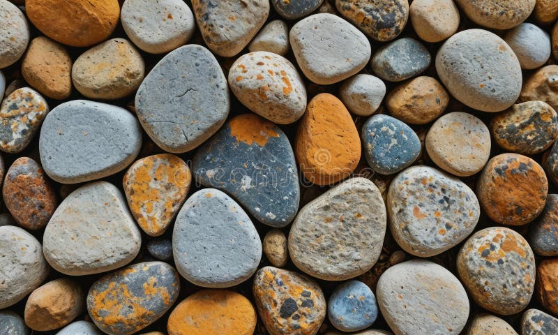 A Rock Wall is Made of Many Different Colored Rocks, Including Tan ...
