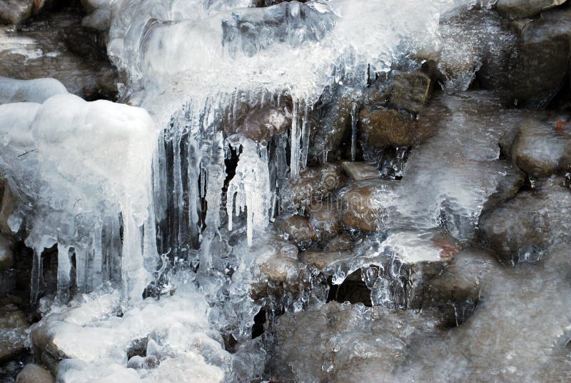 Rock Water Cascade or Frozen Waterfall on Mountain Stream Stock Image ...