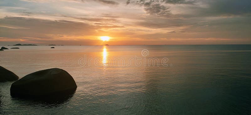 Rock Water and Orange Sunset in Beach Stock Image - Image of water ...