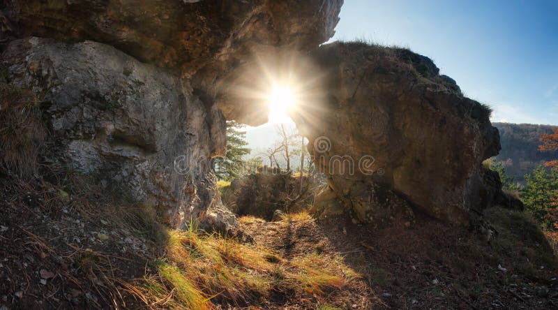 Rock Window in Mountain with Sun Stock Photo - Image of rock, cliff ...