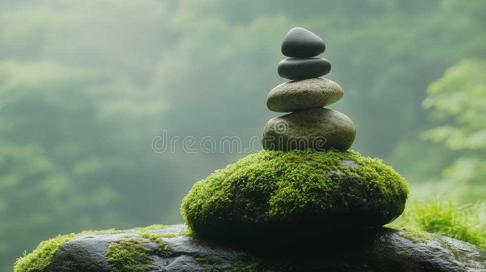 Rock Zen Stack in Balance. Zen Stone Stack Against a Backdrop of the ...