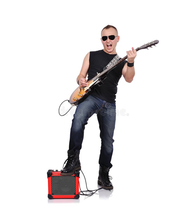 Guitar player jumps stock image. Image of performance - 15590255