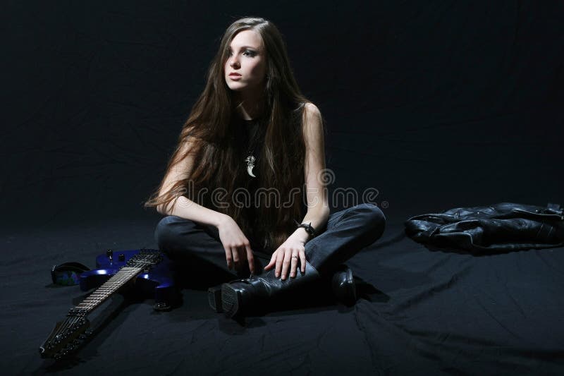 Rocker girl with guitar stock image. Image of music, rock - 40000715
