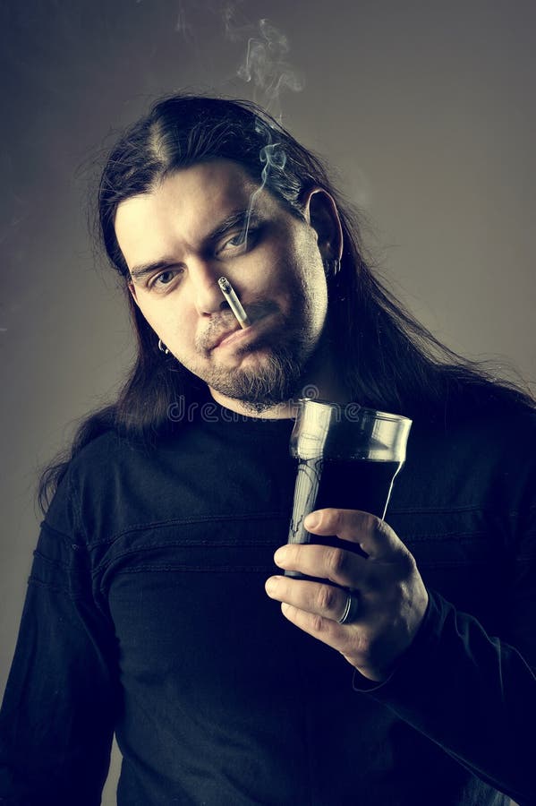 Rocker Man with Beer Glass and Cigarette Stock Photo - Image of ...