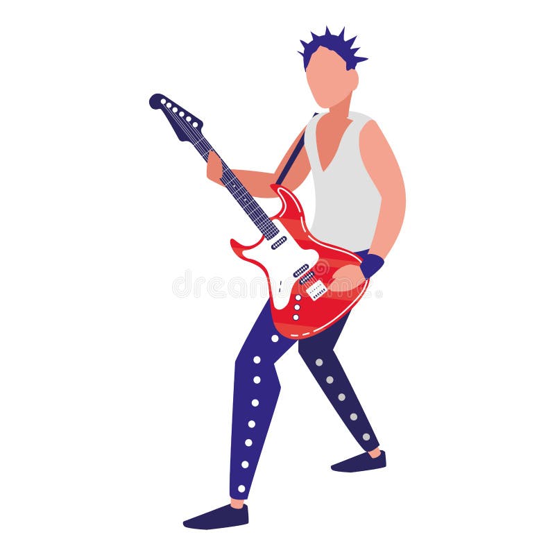Rocker Man Playing Guitar Electric Character Stock Vector ...
