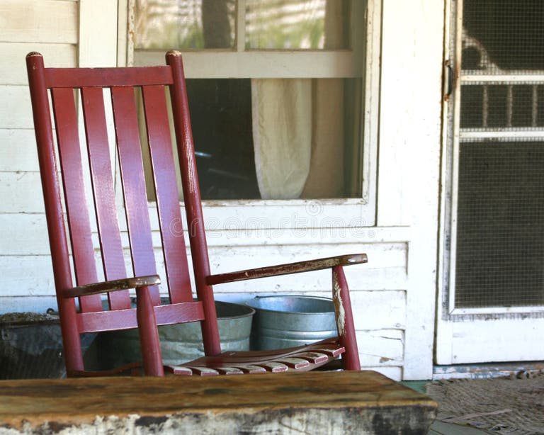 Red Rocker on a Farmhouse Porch Stock Photo - Image of porch, farm: 5579460