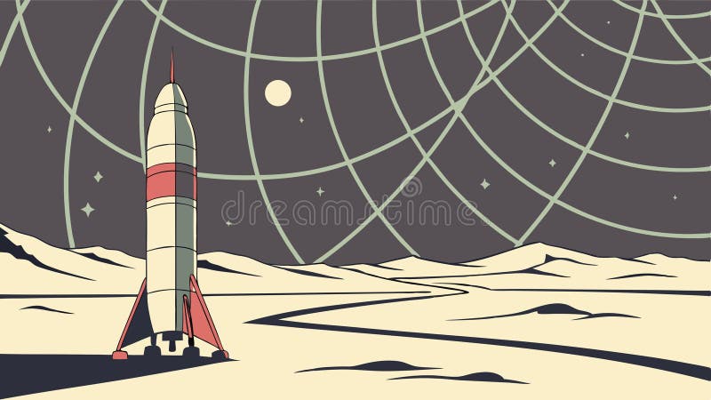 Rocket in Abstract Landscape, Geometric Space Travel, Vector Design ...