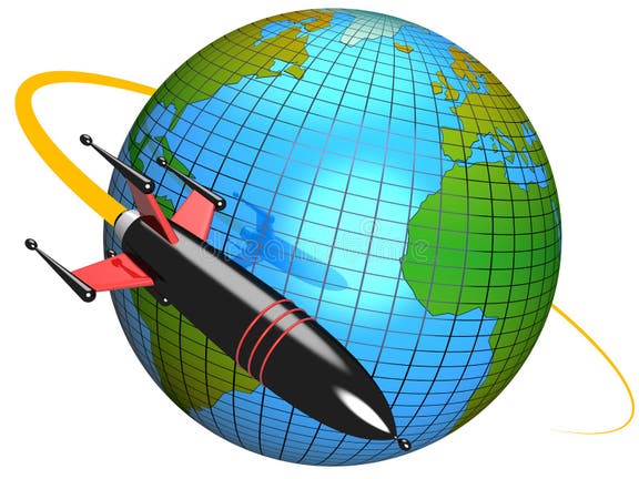 Rocket around the Earth stock illustration. Illustration of background ...