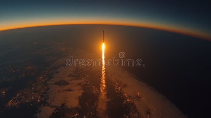 Rocket Ascends into the Atmosphere, Igniting the Sky with Bright Flames ...