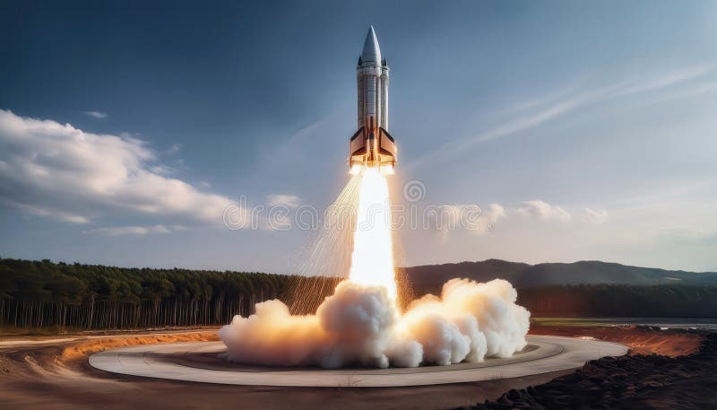 Rocket Launches into the Sky with Powerful Engines Igniting Against a ...