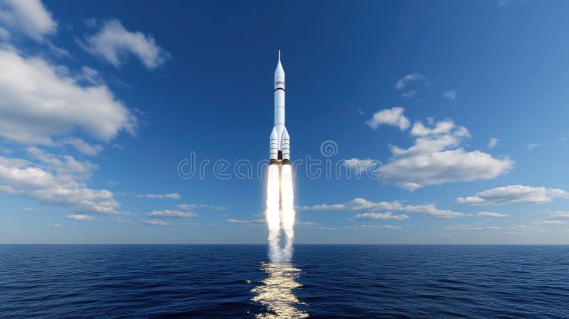 A Rocket Ascends Powerfully from Ocean Waters, Leaving a Trail of Vapor ...
