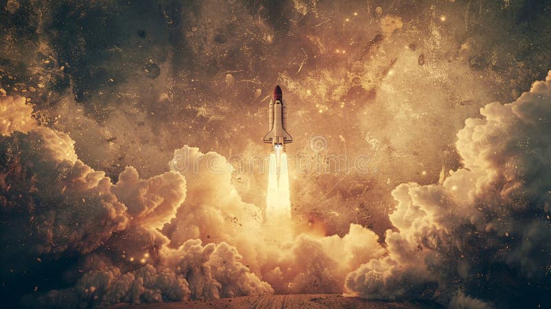 Rocket Launching into Space Against a Dramatic Cloudy Background at ...