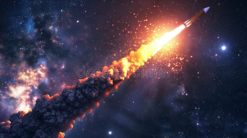 A Rocket Ascends into Space.AI Generated Image Stock Image - Image of ...