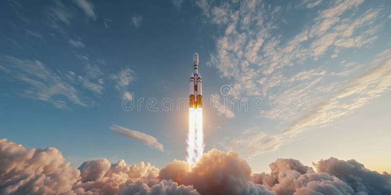 Rocket Ascends Triumphantly into the Clear Blue Sky, Illuminating the ...