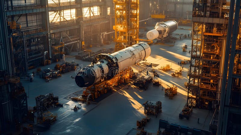 Rocket Assembly in Industrial Hangar with Sunlit Atmosphere Stock Photo ...