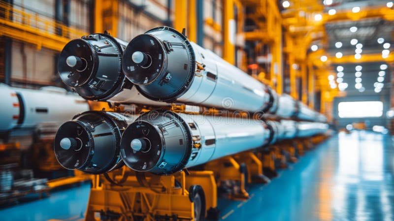 Rocket Assembly in Modern Industrial Facility Stock Illustration ...