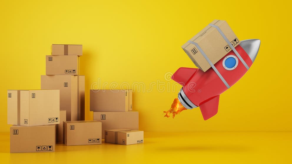 Rocket with Attached Package is Ready To Start. Concept of Fast and ...