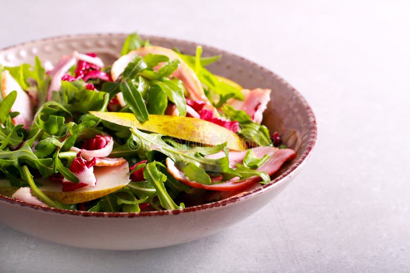 Rocket, Bacon and Pear Salad Stock Photo - Image of arugula, rocket ...