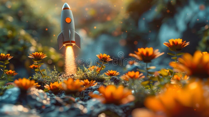 The Rocket Begins To Take Off . the Concept of Financial Growth with a ...
