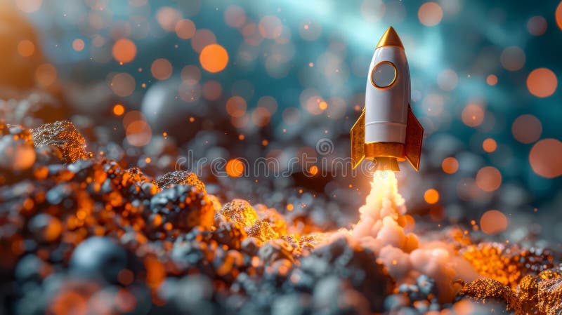 The Rocket Begins To Take Off . the Concept of Financial Growth with a ...