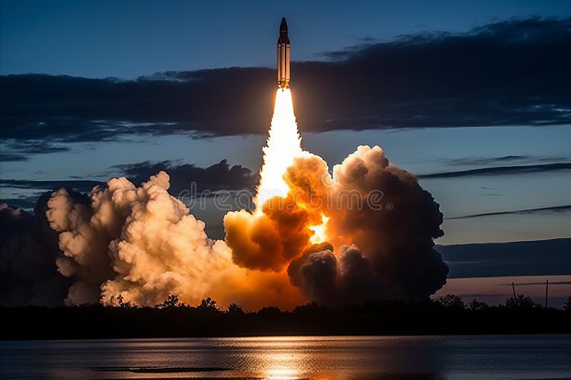 A Rocket is Being Launched into Space at Night Stock Photo - Image of ...
