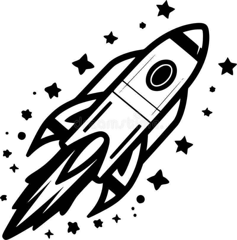 Rocket - Black and White Vector Illustration Stock Vector ...