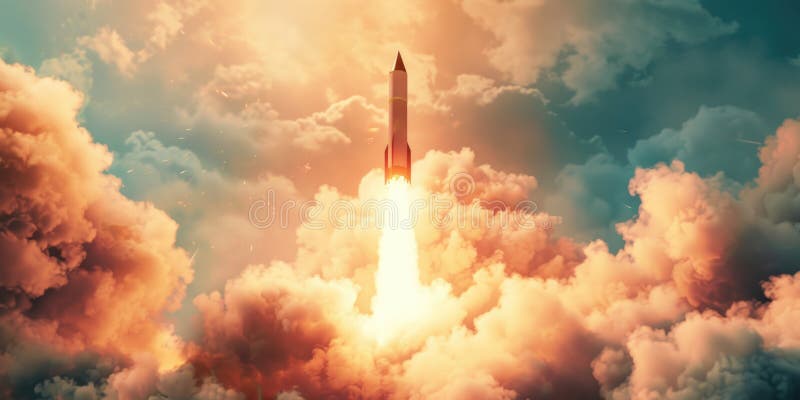 Rocket Launch from Cloudy Sky Stock Photo - Image of space, launch ...