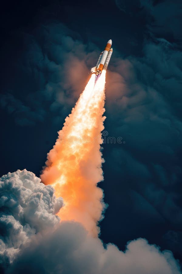 A Rocket Blasting Off into the Atmosphere from Above a Thick, White ...
