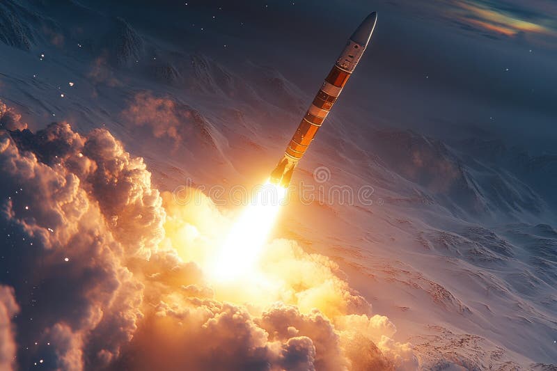 A Rocket Blasting Off into the Cloudy Atmosphere, Providing a Sense of ...
