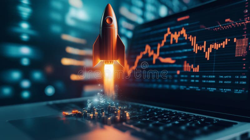 A Rocket Blasting Off in Front of a Stock Chart Symbolizes the Fast ...