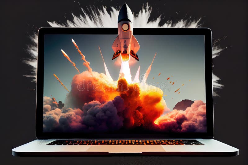 A Rocket Blasting Off, with Its Engines Firing, from the Screen of a ...