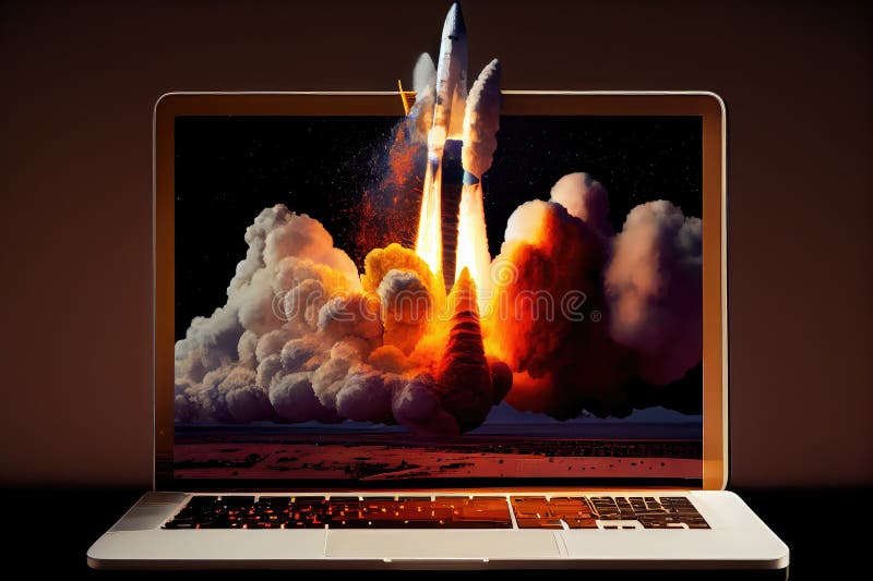 A Rocket Blasting Off, with Its Engines Firing, from the Screen of a ...