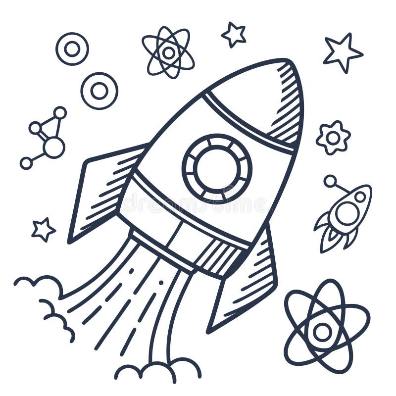 Rocket Blasting Off with Science Icons Space Exploration, Innovation ...