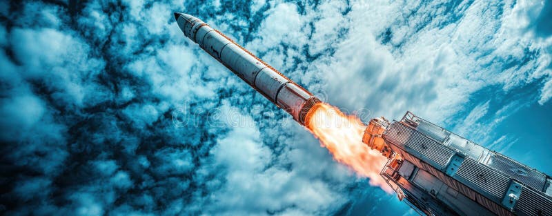 Rocket Launch into Sky stock illustration. Illustration of ...