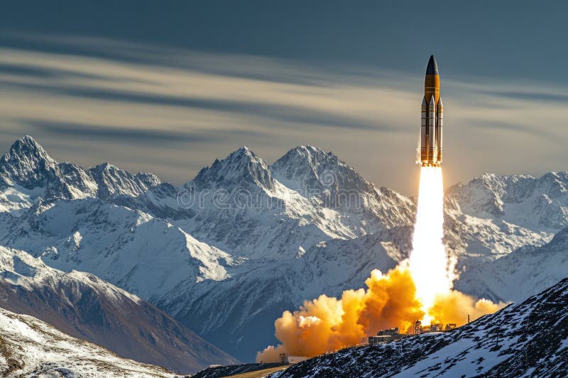 A Rocket Blasts Off into Space Against the Backdrop of a Majestic ...