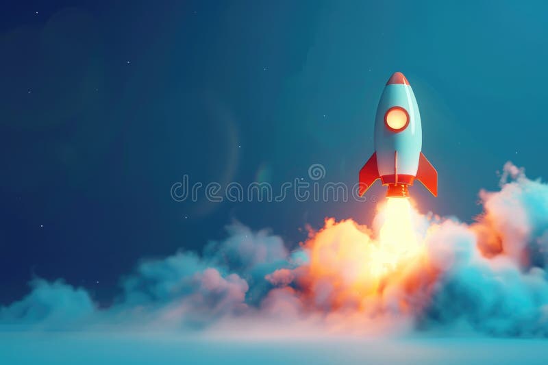 A Rocket Blasts Off into Space from a Cloudy Sky with Sun Shining ...