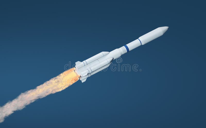 Rocket with Blue Background, 3d Rendering Stock Illustration ...