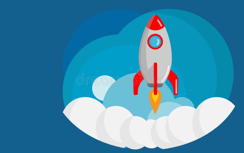 Rocket on Blue Background.flying Shuttl. Stock Vector - Illustration of ...