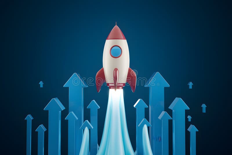 Rocket with Blue Trail and Arrows Signifies Progress or Growth Against ...