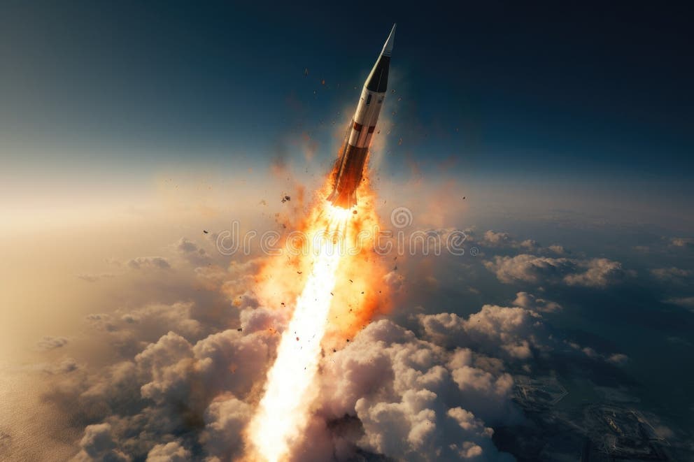 Rocket Booster Separation Caught in Mid-air Stock Image - Image of ...
