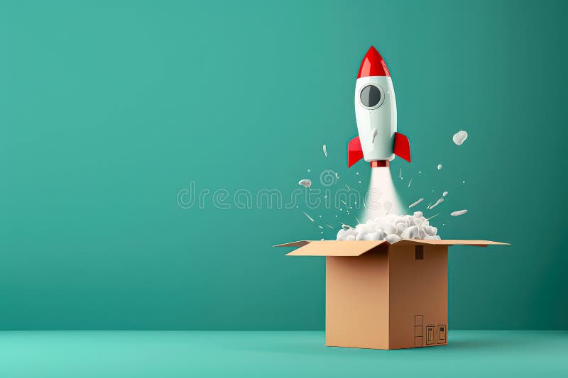 Rocket is in a Box and is Flying through the Air. Stock Photo - Image ...