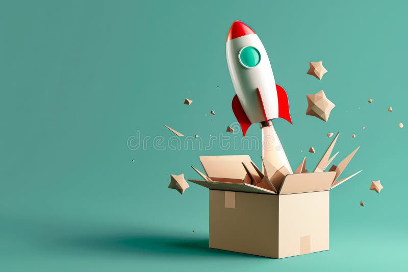 Rocket is in a Box and is Flying through the Air. Stock Photo - Image ...