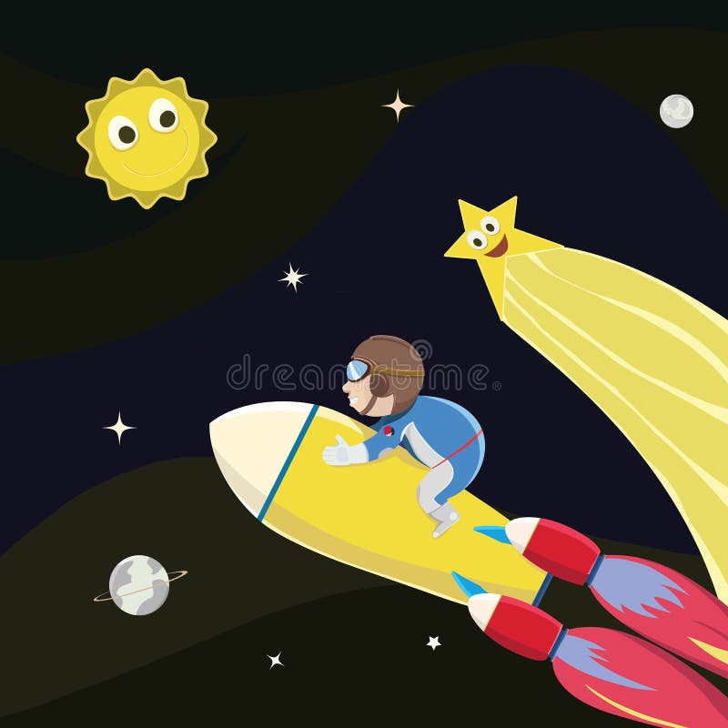 Kids Riding Rocket Stock Illustrations – 91 Kids Riding Rocket Stock ...
