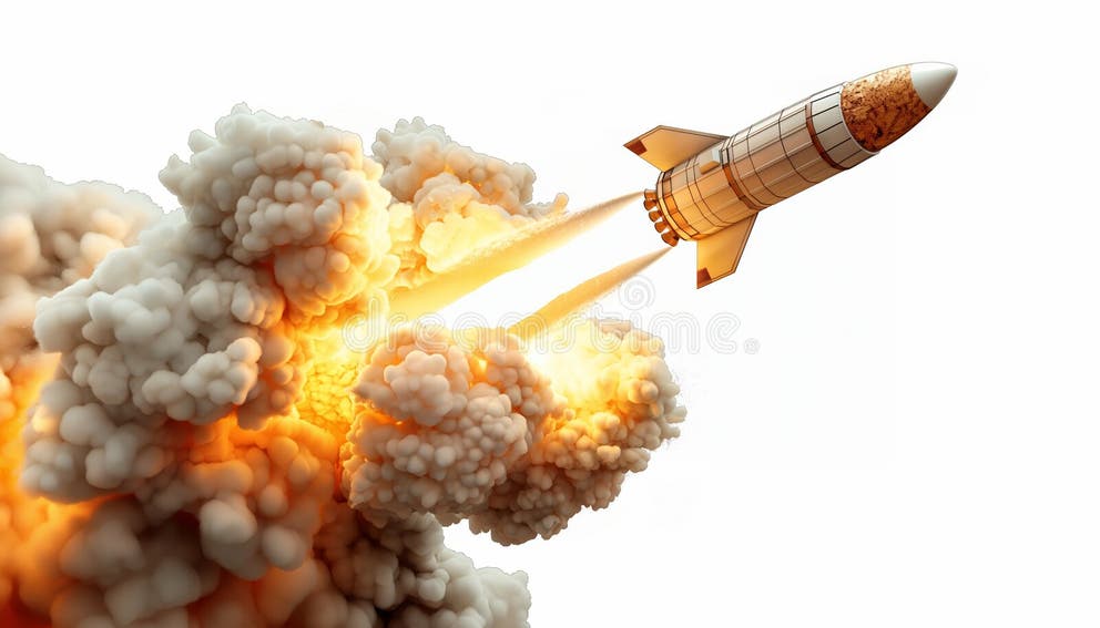 Rocket Bursting through Explosive Clouds Stock Illustration ...