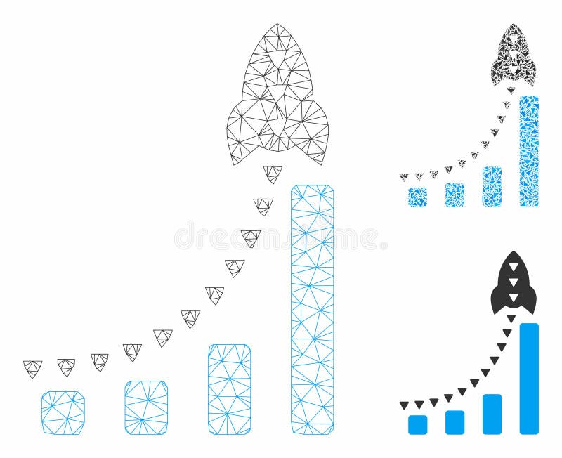 Rocket Business Bar Chart Vector Mesh Carcass Model and Triangle Mosaic ...