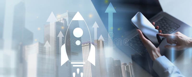 Rocket Business Growth and Startup Launch Illustration Stock ...